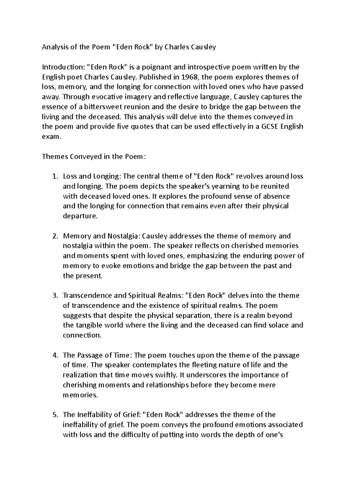 Analysis of the Poem "Eden Rock" by Charles Causley - Analysis of the ...