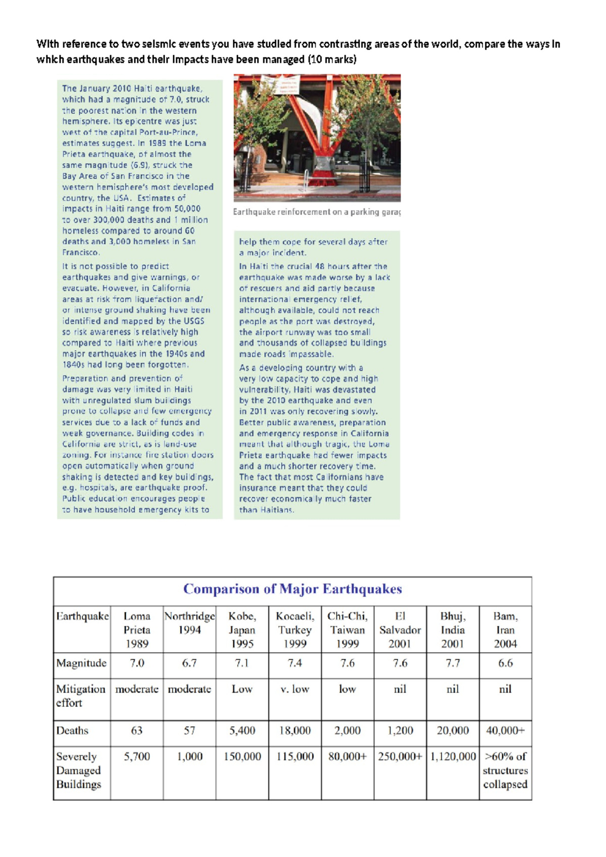Earthquake Case Study Pack 1 - With reference to two seismic events you ...