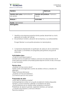 Evidencia 2 Admi - 1 y 2 - Nombre: Matrícula: 2906777 Nombre del curso: Administración del ...