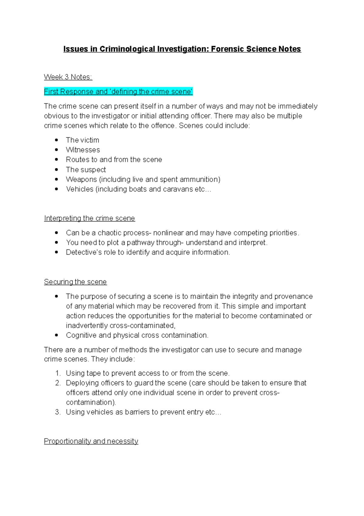 Issues in Criminological Investigation: Forensic Science Week 3 Lecture ...
