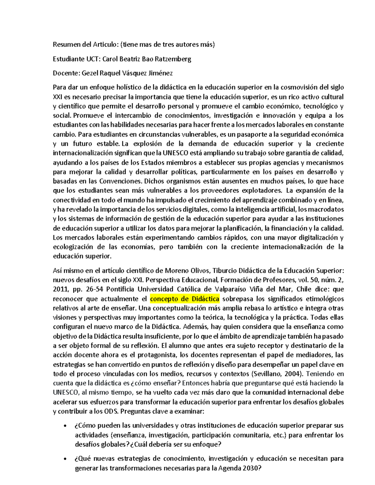 Interpretacion de la lectura carol-parafraseado - Resumen del Articulo ...