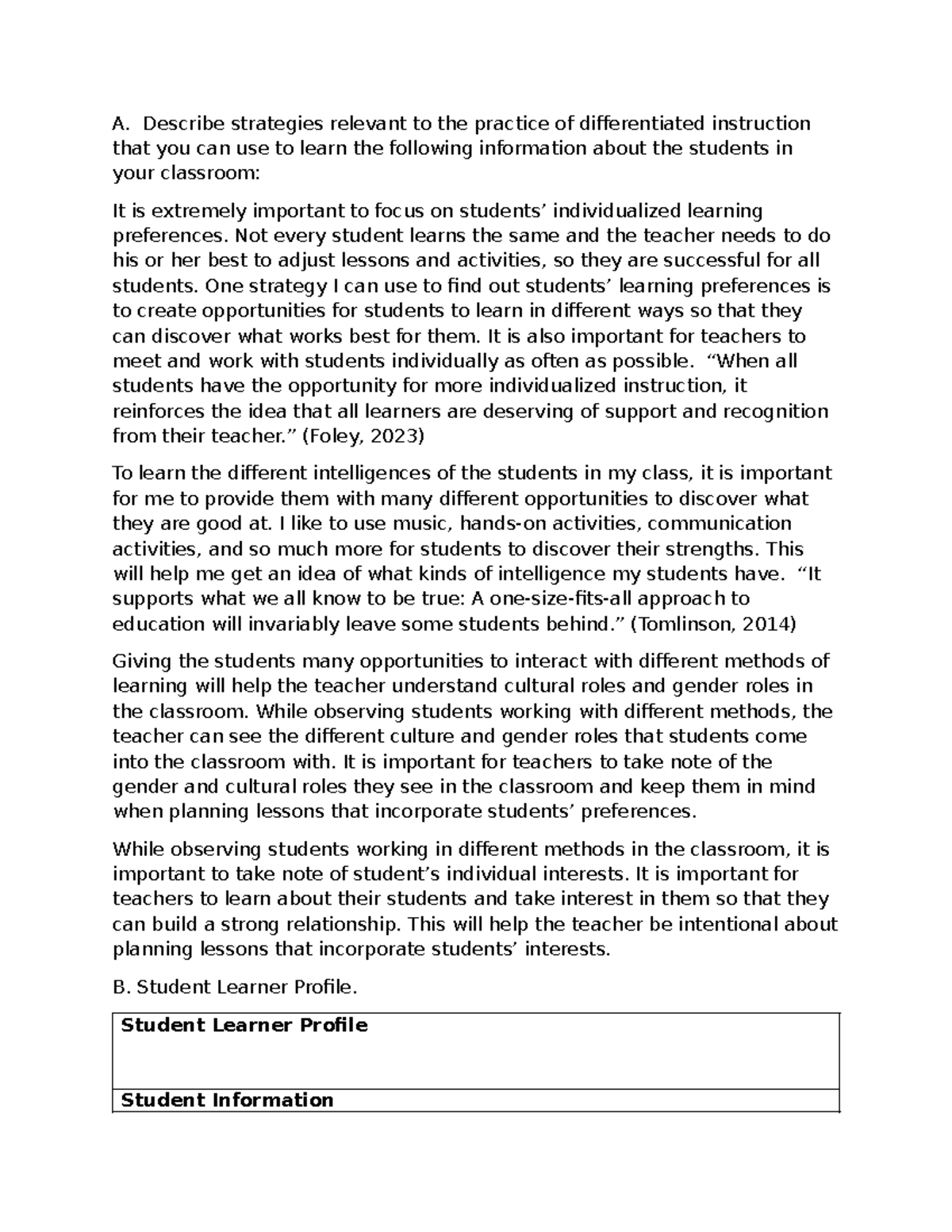 D187 Task 2-passed - A. Describe strategies relevant to the practice of ...