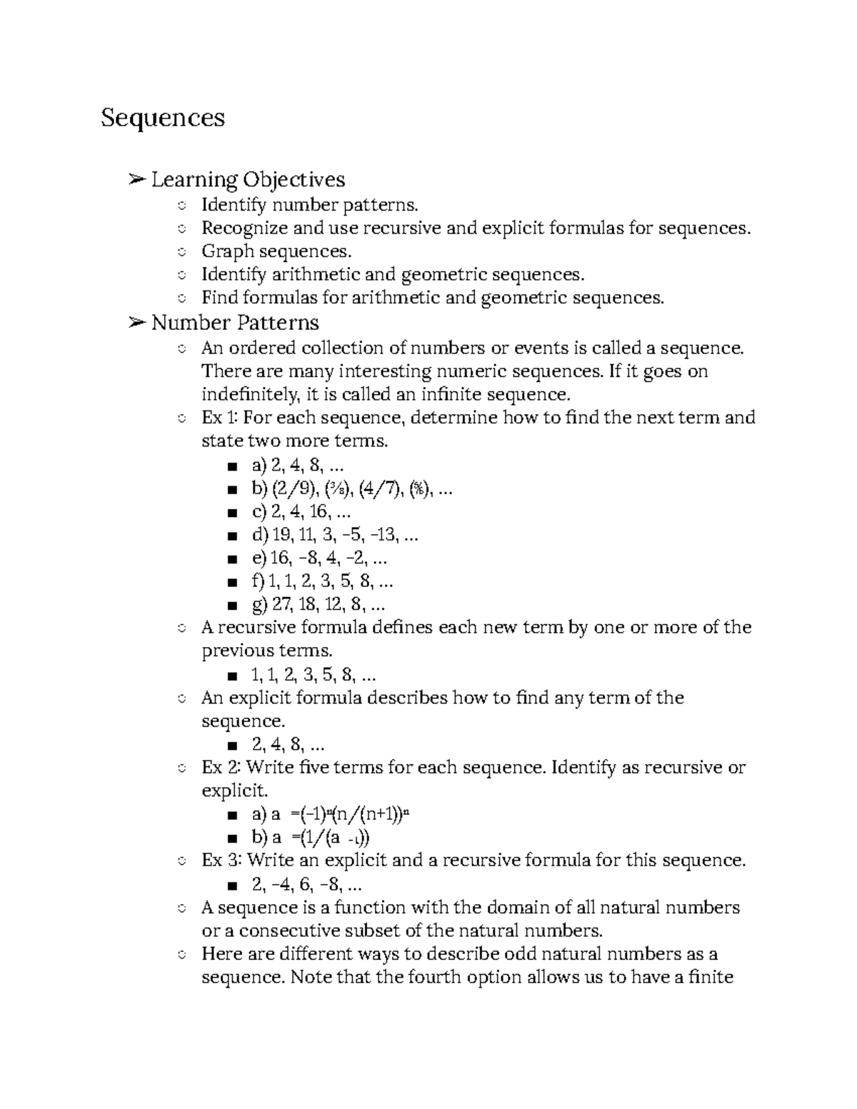 Math 1050 Lecture Notes Class 28 - Sequences Learning Objectives ...