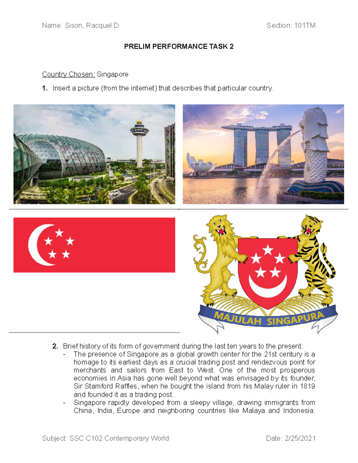 Contemporary World - Prelim Performance TASK 2 Document - Sison, Racquel D - Name: Sison ...