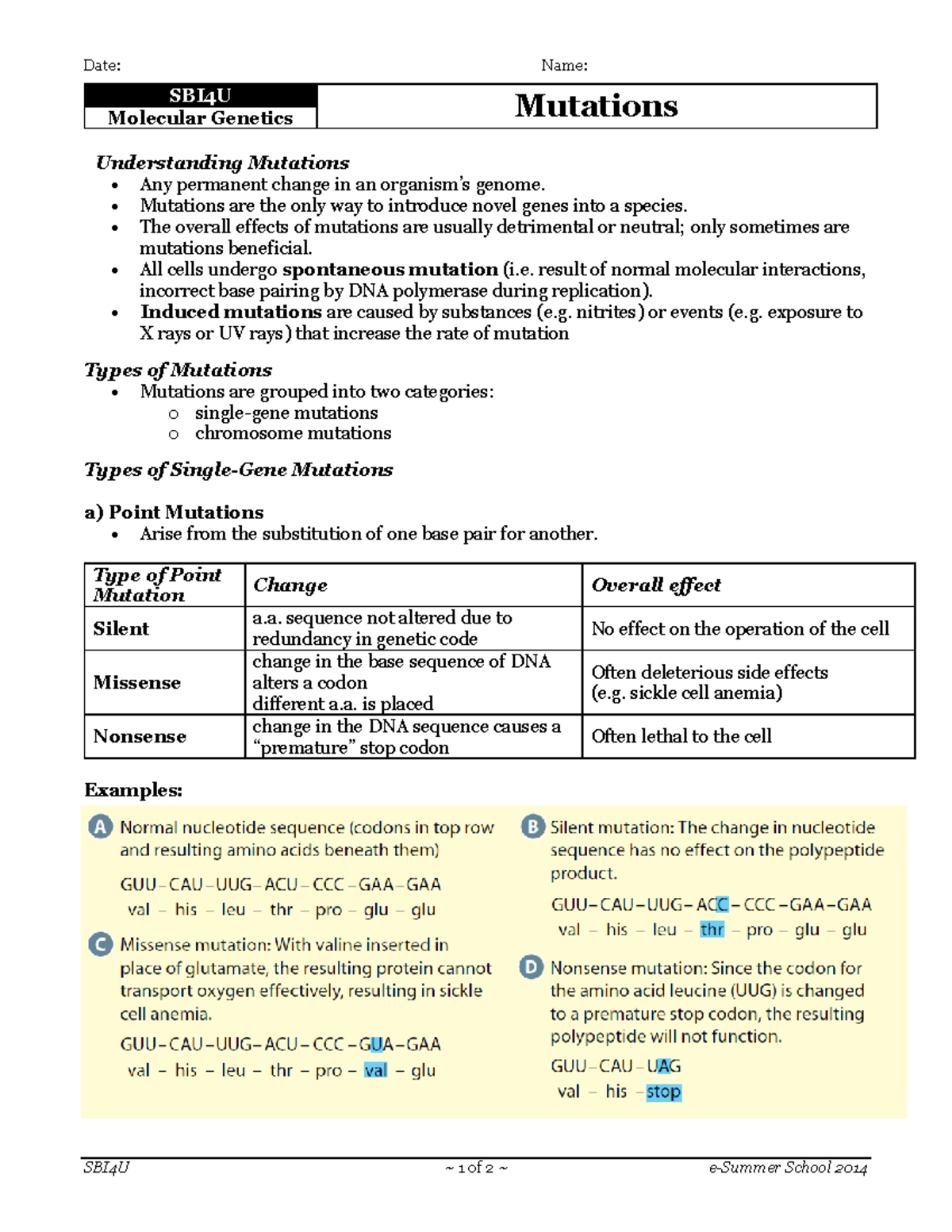 4b - Mutations - Date: Name: SBI4U ~ 1 of 2 ~ e-Summer School 2014 ...