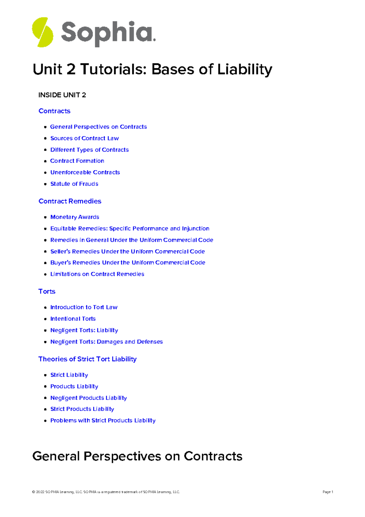 Business Law Unit 2 - Unit 2 Tutorials: Bases of Liability INSIDE UNIT 2 Contracts General - Studocu