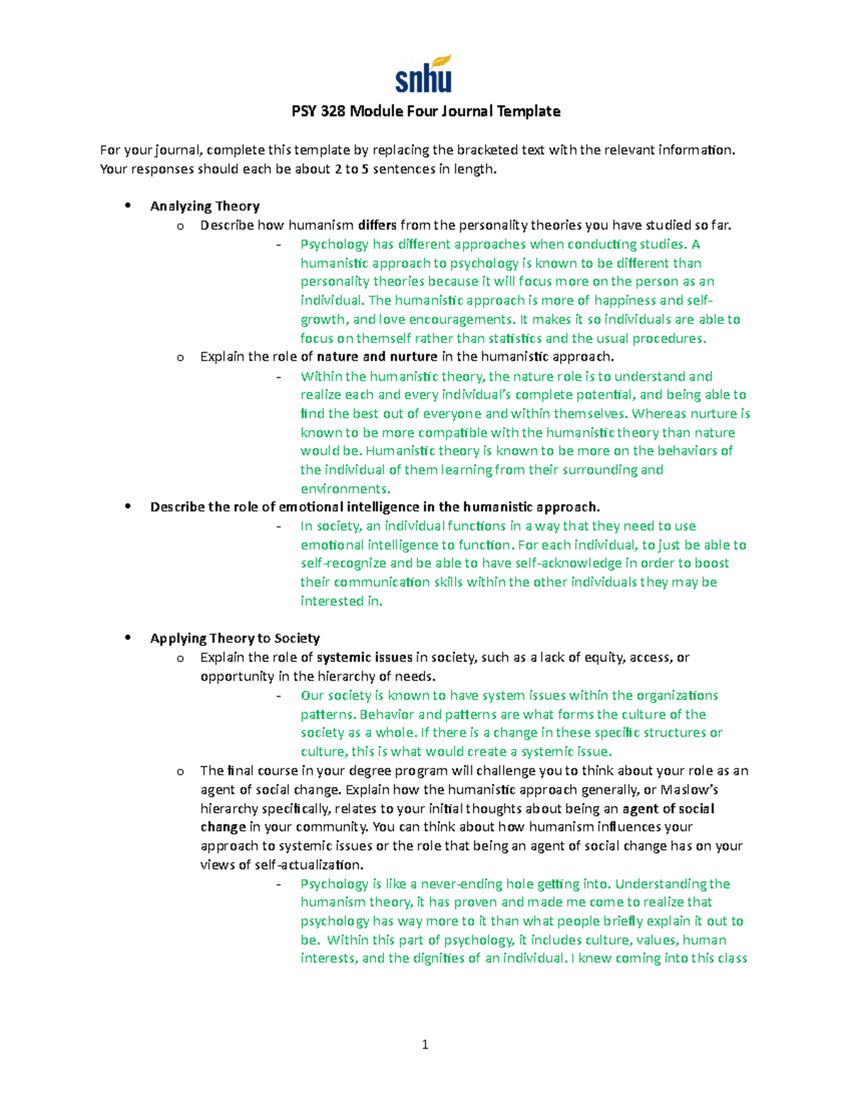 PSY 328 Module Four Journal Template completed - PSY 328 Module Four ...