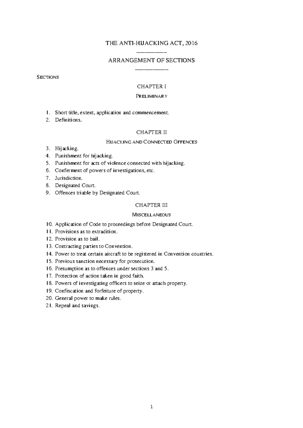 THE ANTI- Hijacking ACT, 2016 - THE ANTI-HIJACKING ACT, 2016 ...