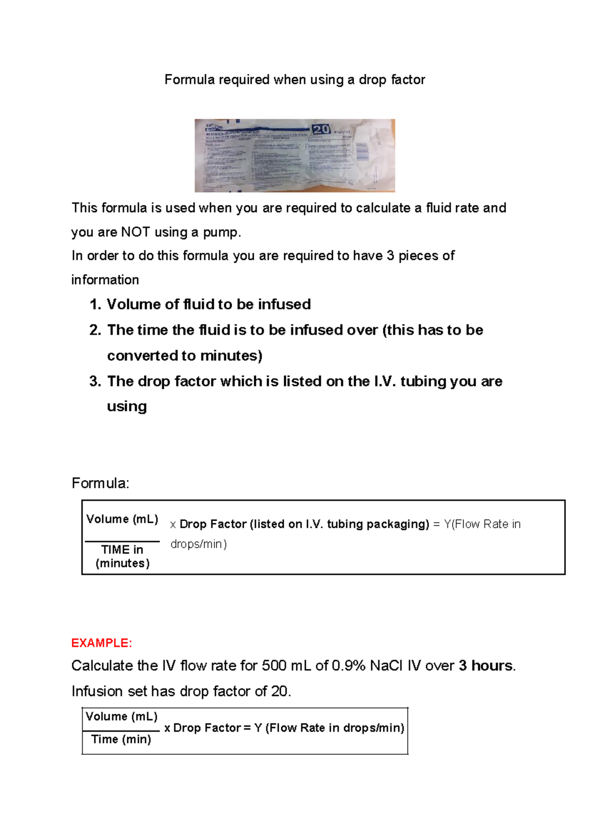 IV fluid calculations - Lecture notes - Formula required when using a ...