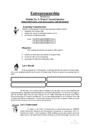 Entrepreneurship Grade-12 QTR2 Module 1-2 WEEK-1-2 - Entrepreneurship ...