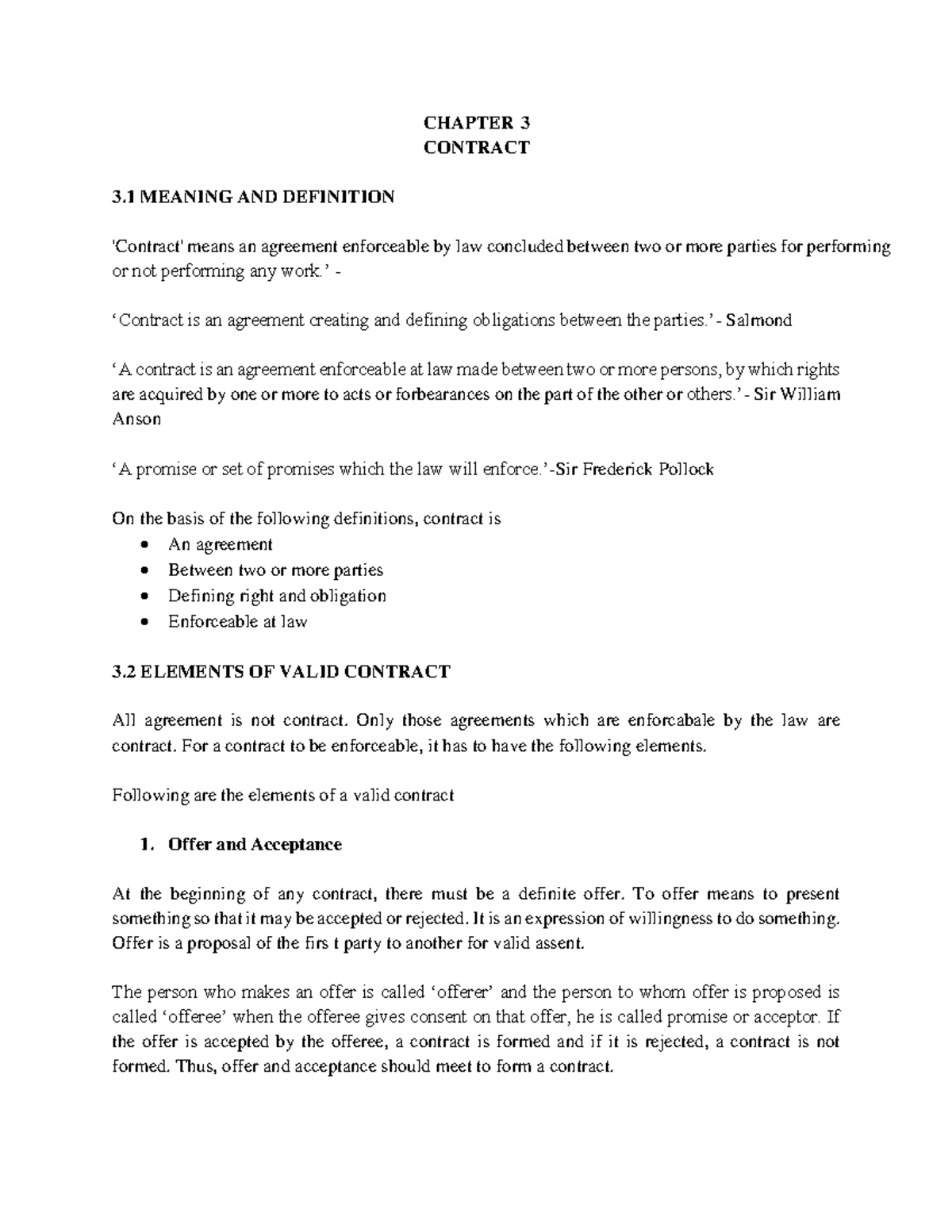 Contract, its element and types - CHAPTER 3 CONTRACT 3 MEANING AND ...
