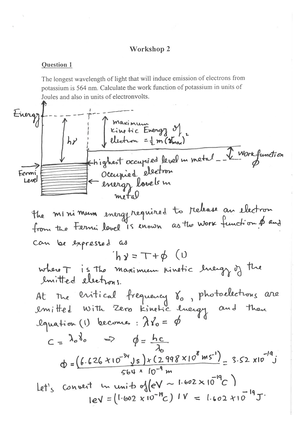 Workshop 2 (Quantum States) - Quantum Physics Workshop 2 Question 1 For ...