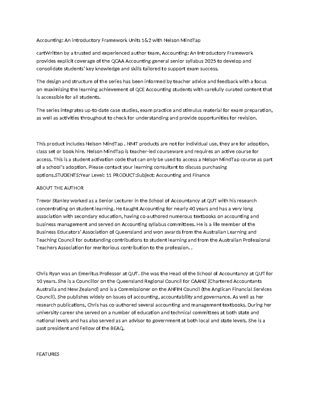 Accounting - An introductory Framework Units 1&2 with Nelson Mind Tap ...