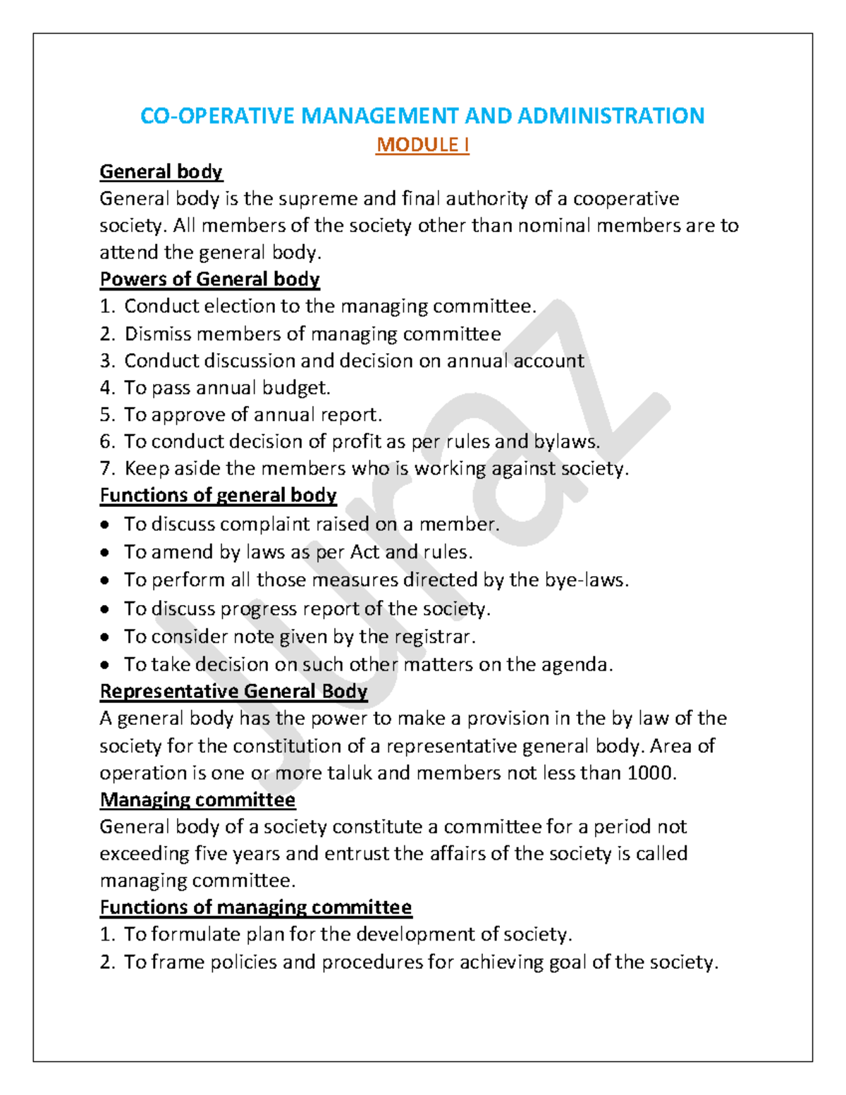 Coop mgt and admi- Module I - CO-OPERATIVE MANAGEMENT AND ...