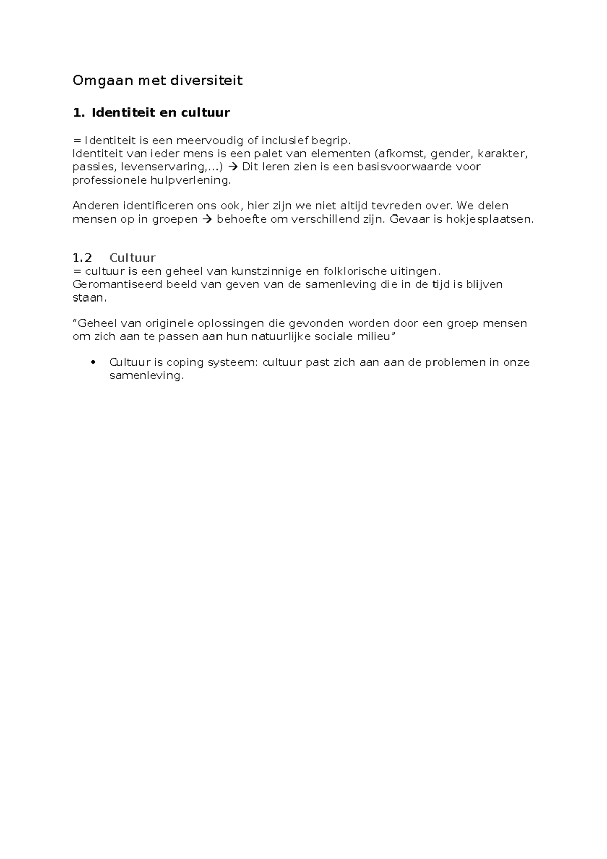 Omgaan met diversiteit samenvatting - Omgaan met diversiteit 1. Identiteit en cultuur ...