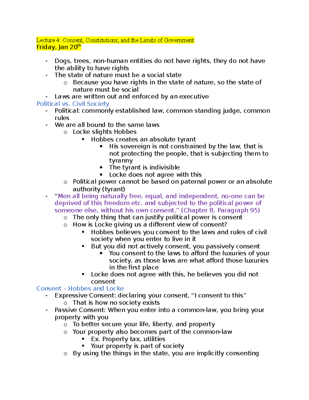 Polsci 2O06B Jan 20th Lecture 4 Notes - Lecture 4: Consent ...
