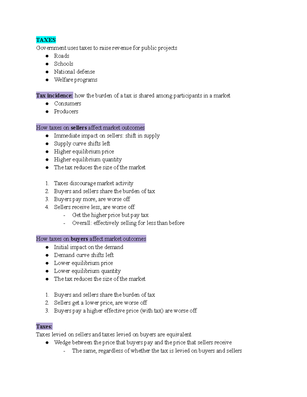 ARE chapter notes - TAXES Government uses taxes to raise revenue for ...