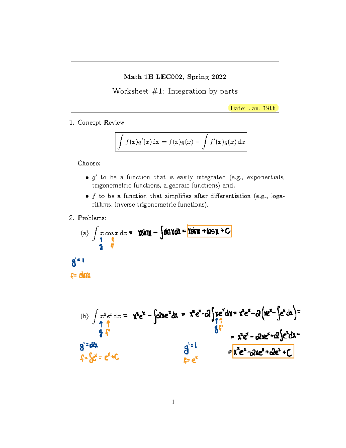 Math 1B Discussion - Math 1B LEC002, Spring 2022 Worksheet #1 ...