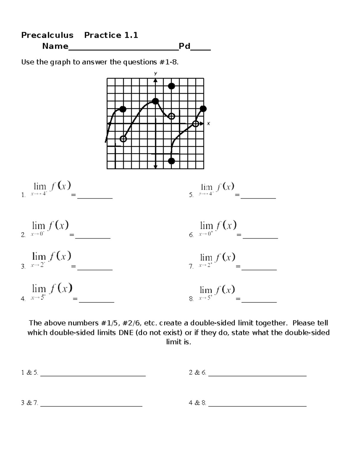 Precalculus 1.1 Practice - Name___________________________Pd_____ Use ...