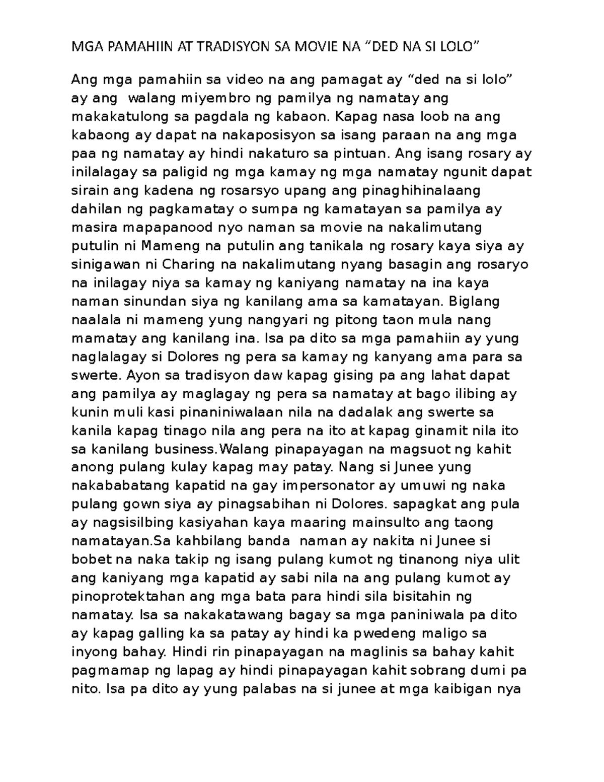 Ang mga pamahiin sa video na ang pamagat ay - Kapag nasa loob na ang ...