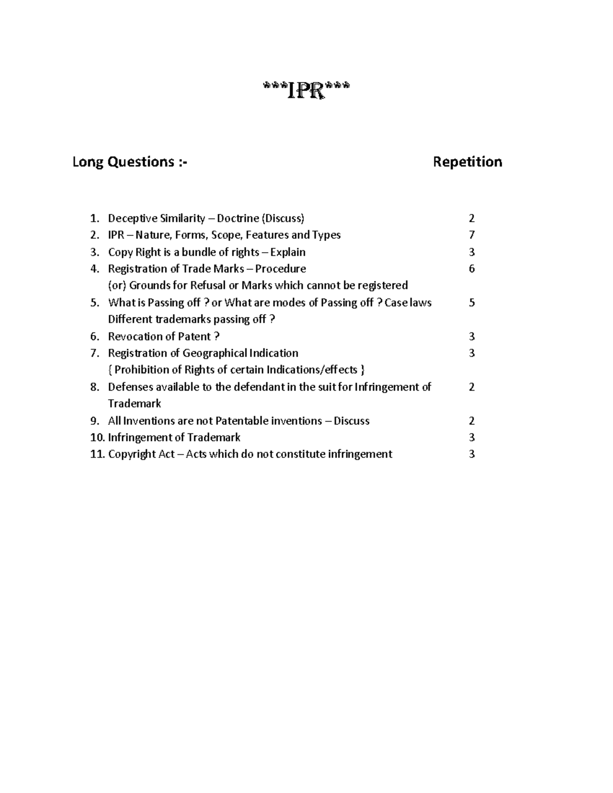IPR (Long questions) - Important question for examination - IPR Long ...
