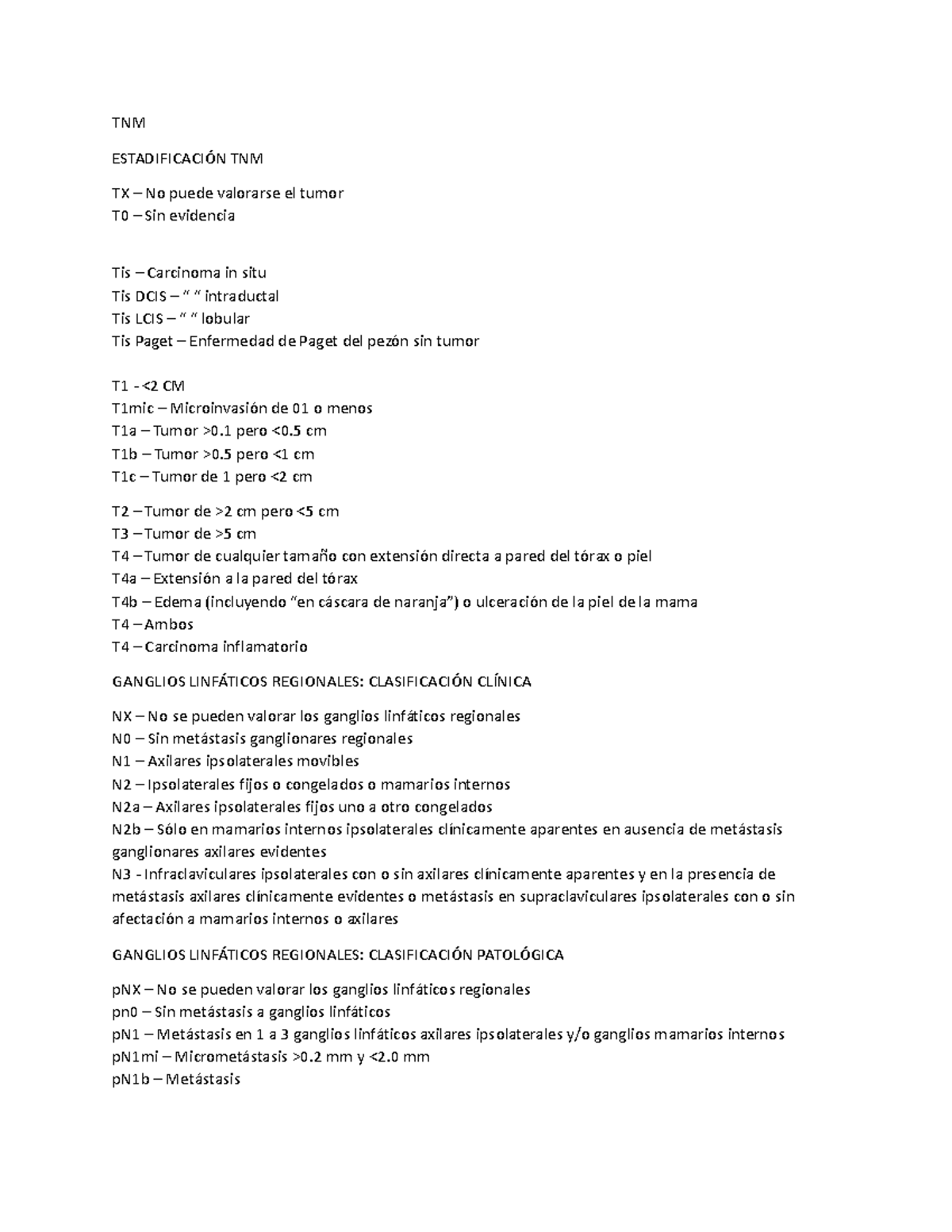 TNM - Clasificación TNM - TNM ESTADIFICACIÓN TNM TX – No puede ...