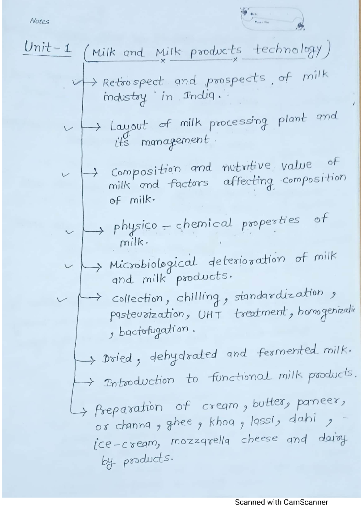 Dairy Technology complete handwriting notes in English - Bachelor of ...