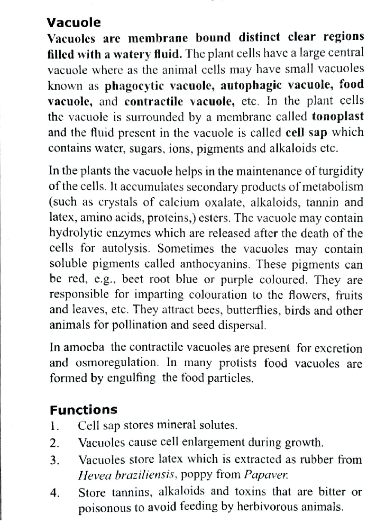 Vacuole - Some notes - Botany science - Studocu