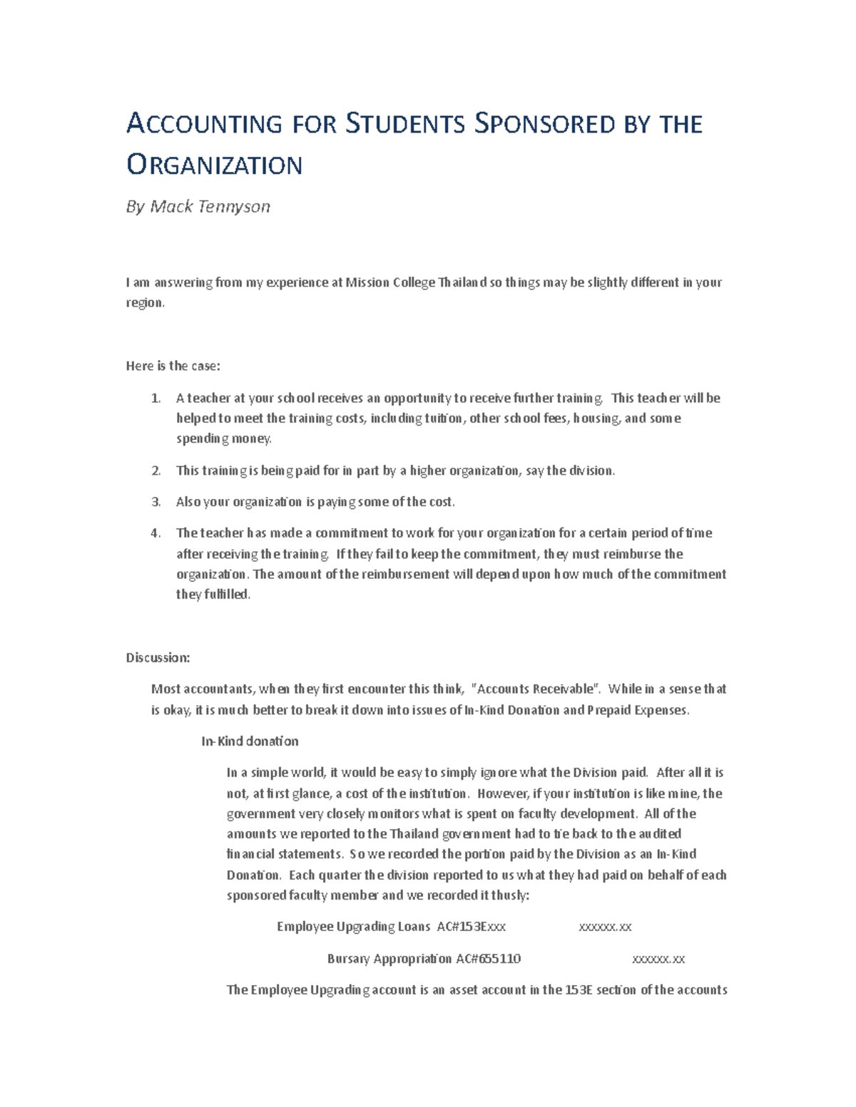 Accounting for Students Sponsored by the Organization - ACCOUNTING FOR ...