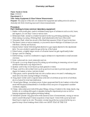 Chemistry Lab Report 3 103 - Chemistry 103 Laboratory Report Name ...