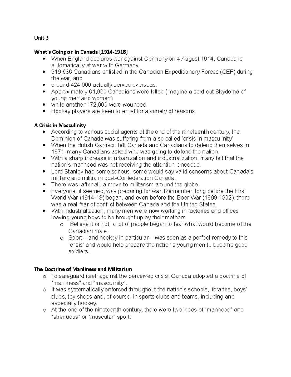 Unit 3 - unit 3 notes - Unit 3 What’s Going on in Canada (1914-1918 ...