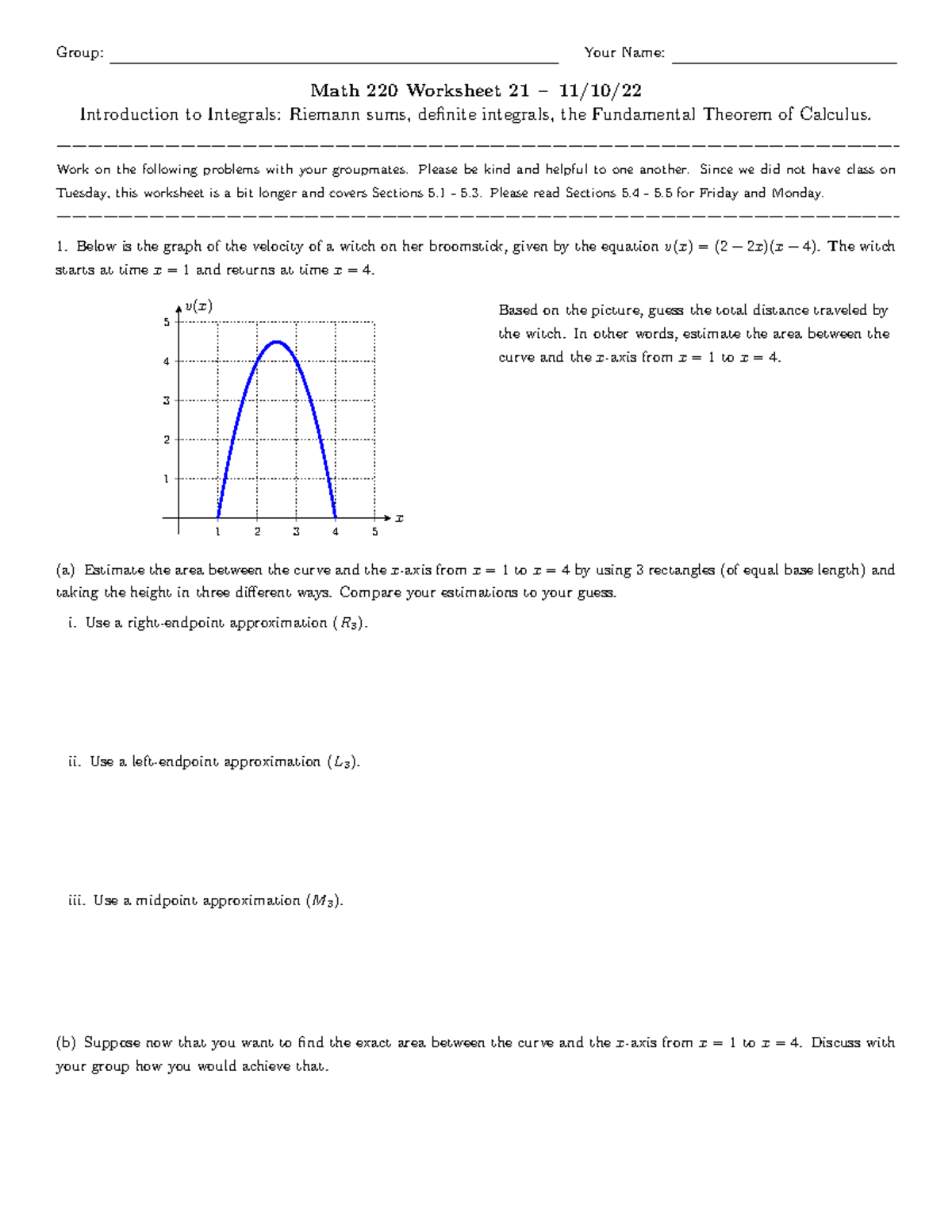 21 - 21 Work Sheet Assignment - Group: Your Name: Math 220 Worksheet 21 ...