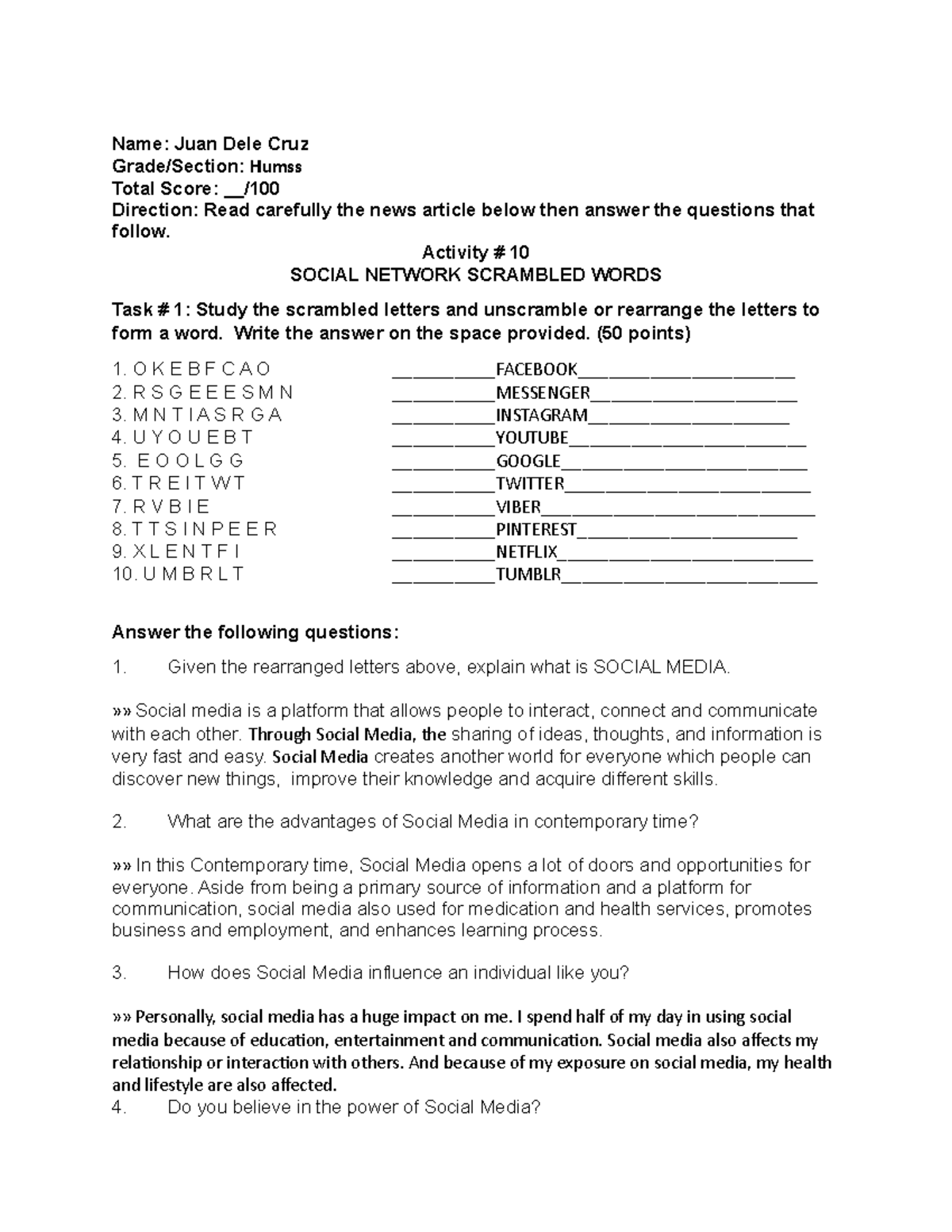 Activity#10 TNCT - This is an activity for TNCT which is about social ...