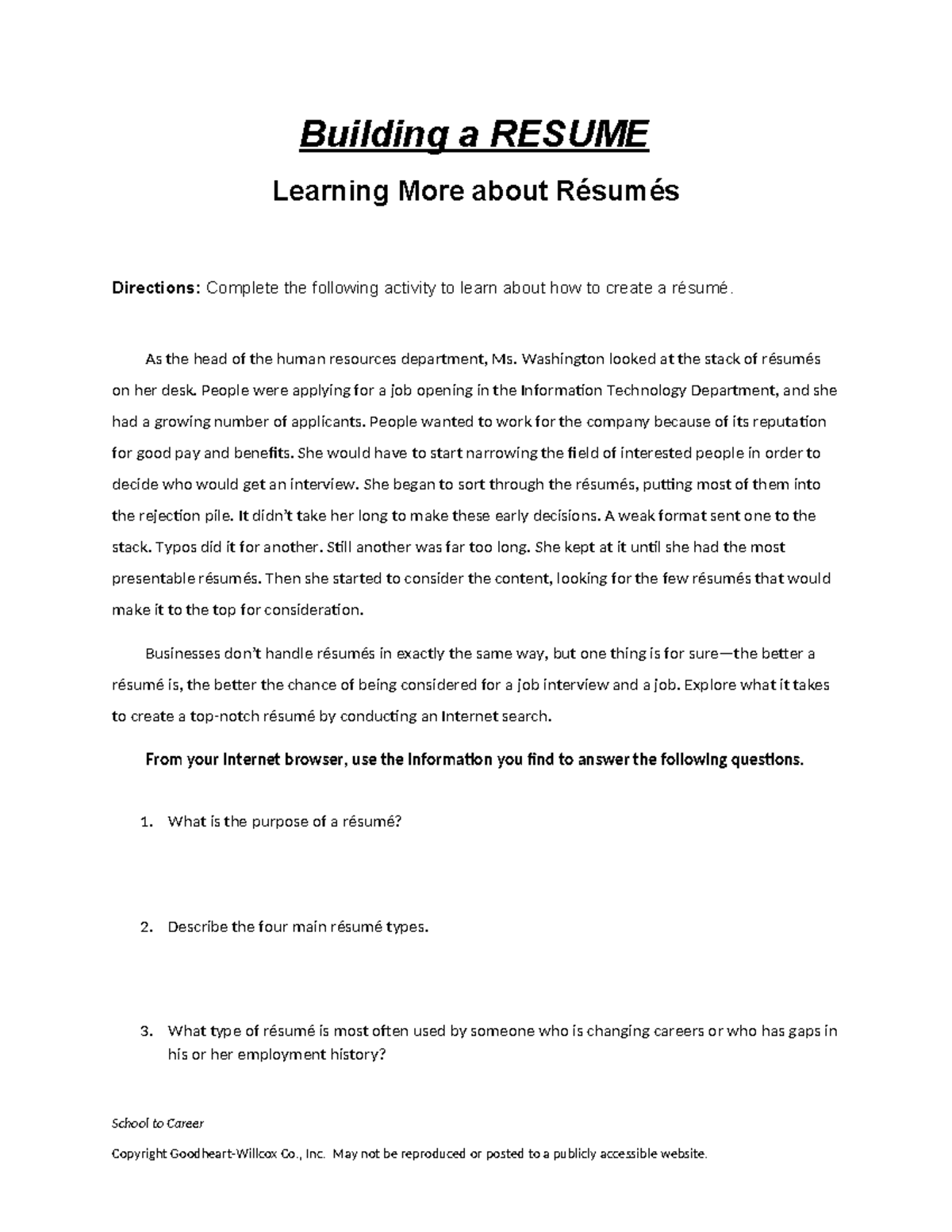 Building a Resume - POB - N/A - Building a RESUME Learning More about ...