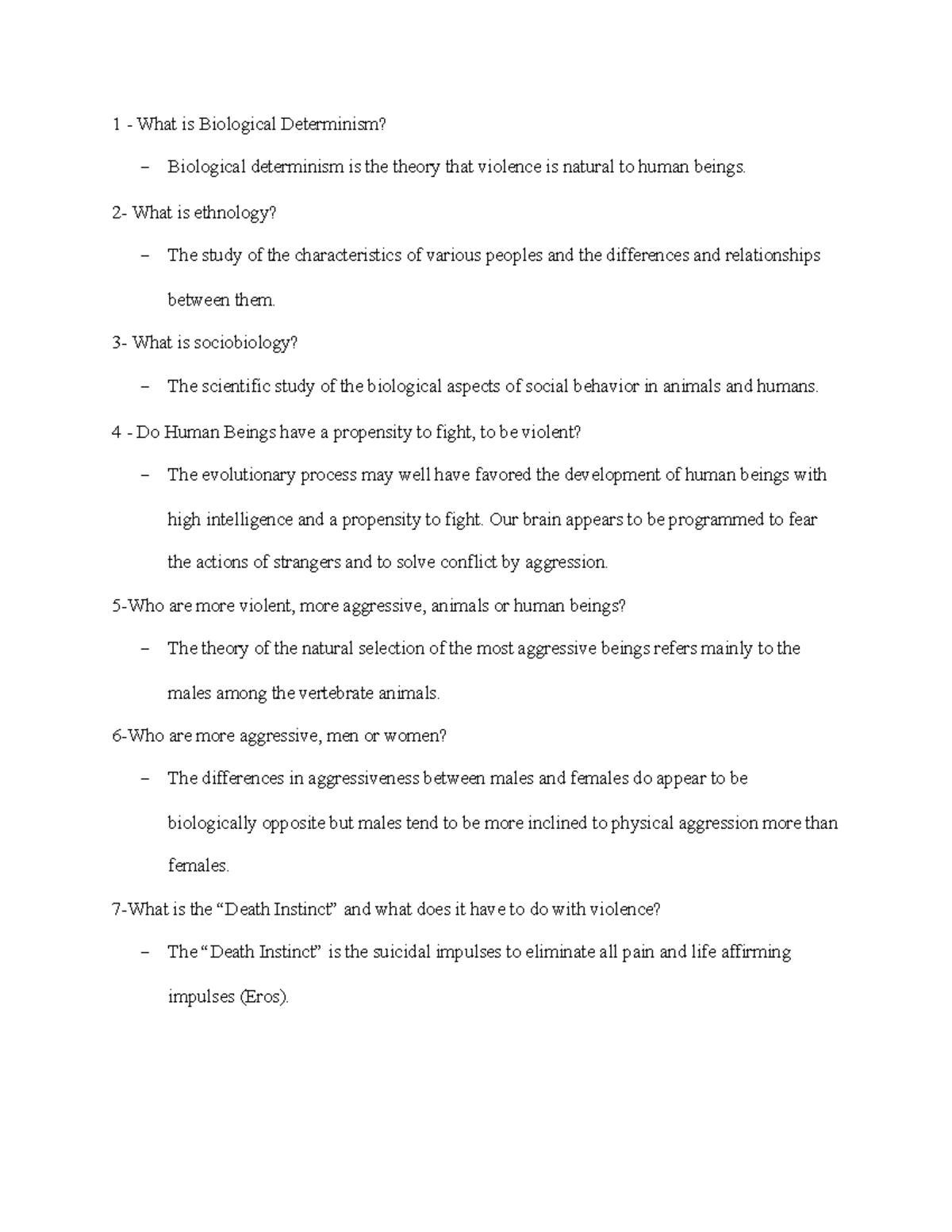 Questionnaire 10 - ....... - 1 - What is Biological Determinism ...