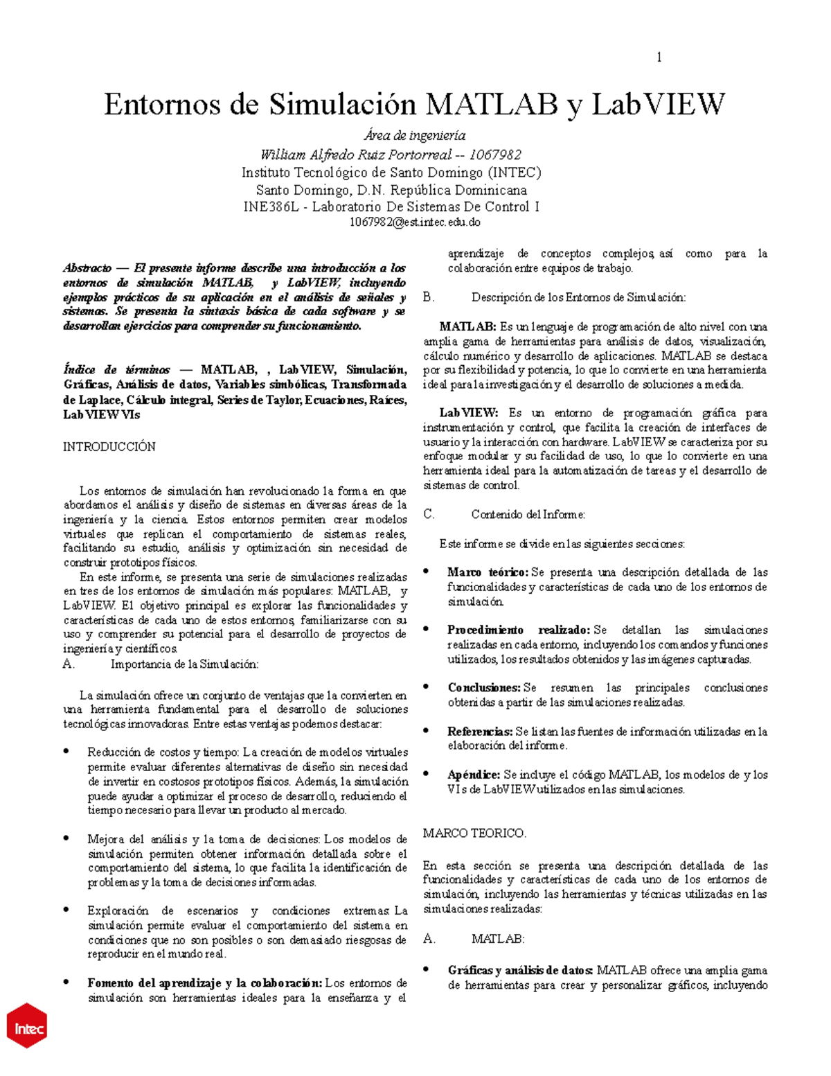 Entornos de Simulación Matlab y Lab VIEW - Entornos de Simulación MATLAB y LabVIEW Área de - Studocu