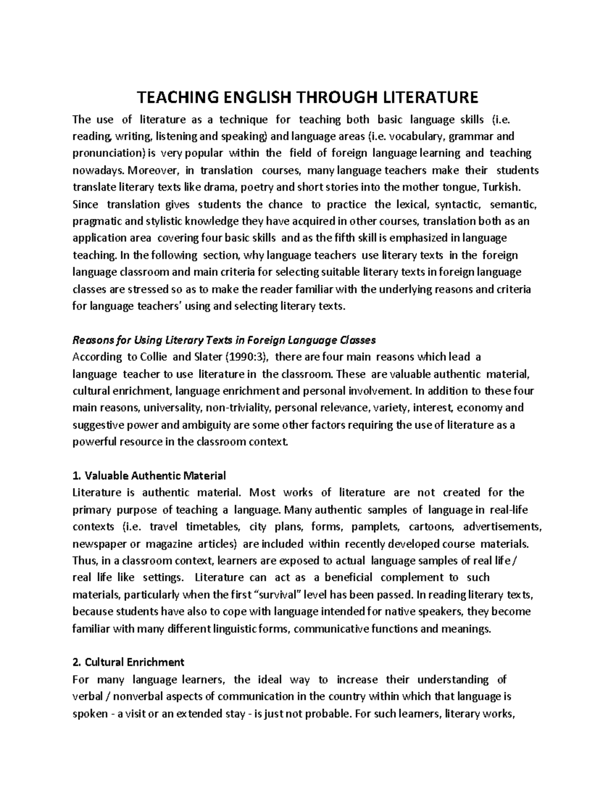 Teaching English Through Literature - TEACHING ENGLISH THROUGH ...