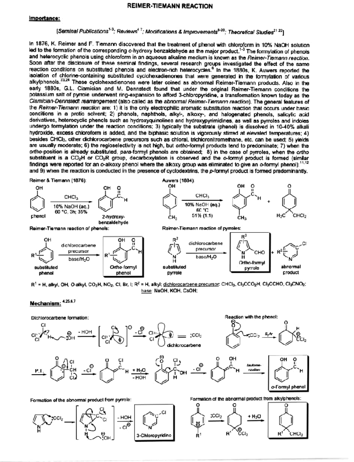 Reimer-tiemann Reaction - REIMER-TIEMANN REACTION Importance [Seminal ...