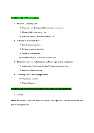 Customary - The main aim of customary law is to maintain social ...