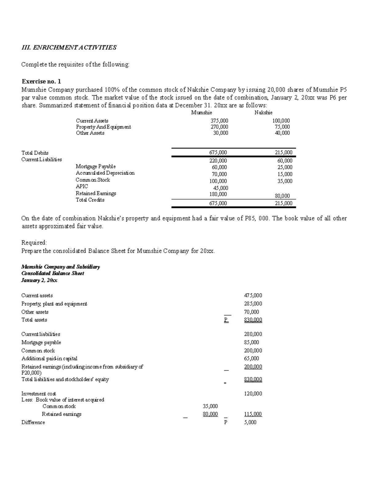 Ex - ABC - III. ENRICHMENT ACTIVITIES Complete the requisites of the ...