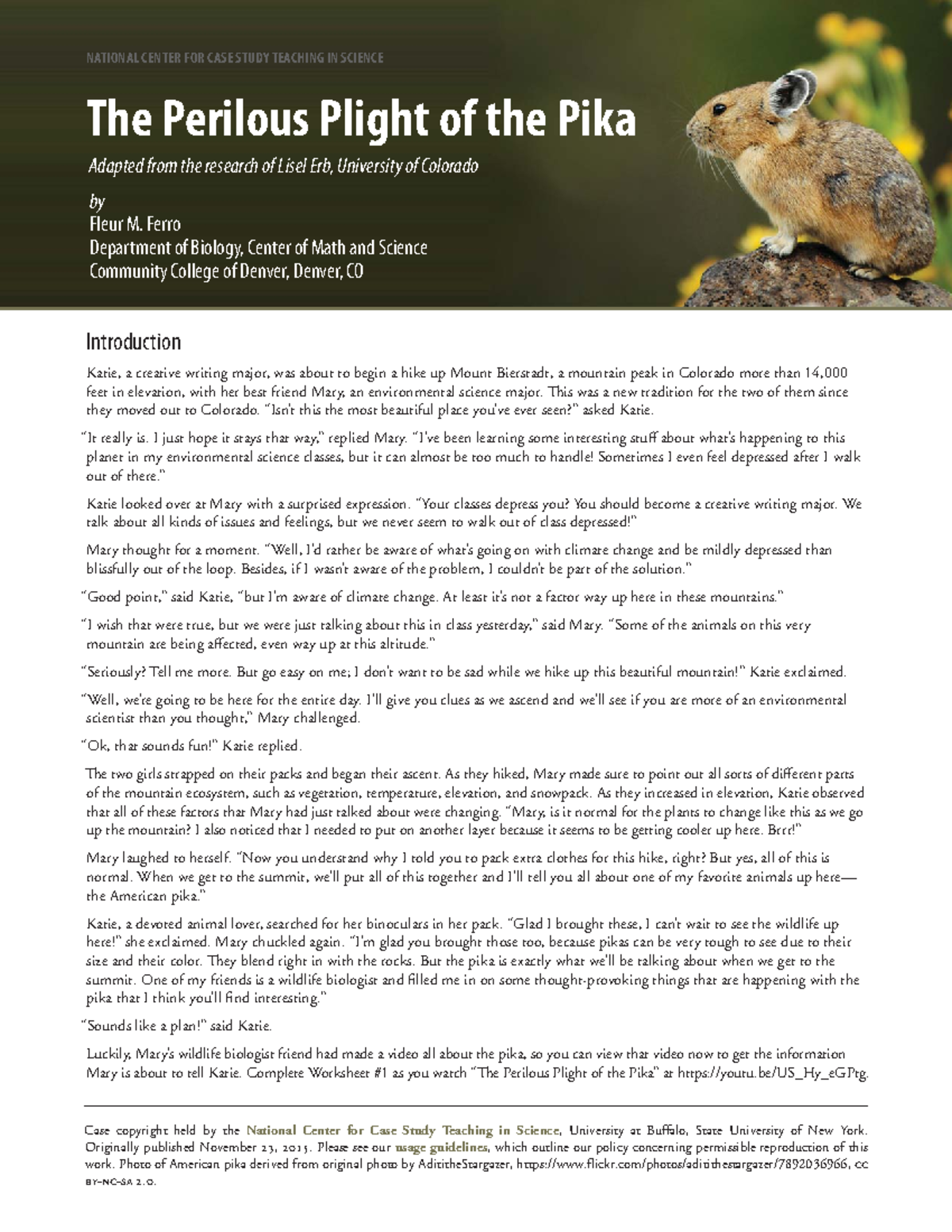 Day 3- Student Perilous Plight of the Pika - NATIONAL CENTER FOR CASE ...