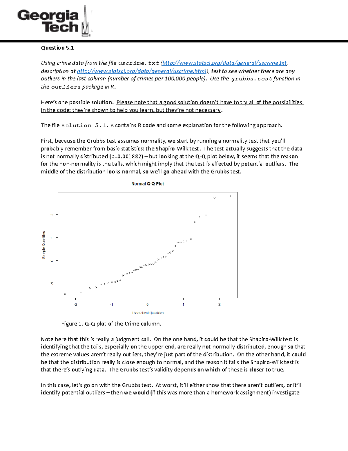Solution 5 - Question 5. Using crime data from the file uscrime ...