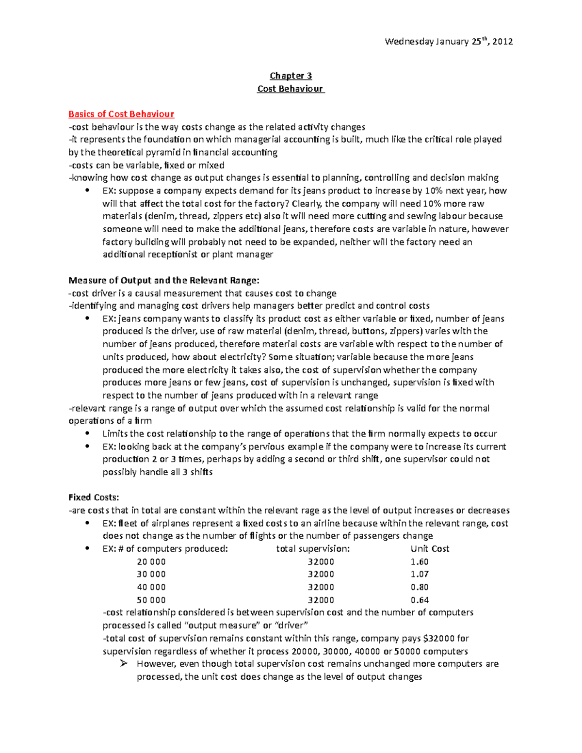 Chapter 3 - Cost Behaviour - Chapter 3 Cost Behaviour Basics of Cost ...