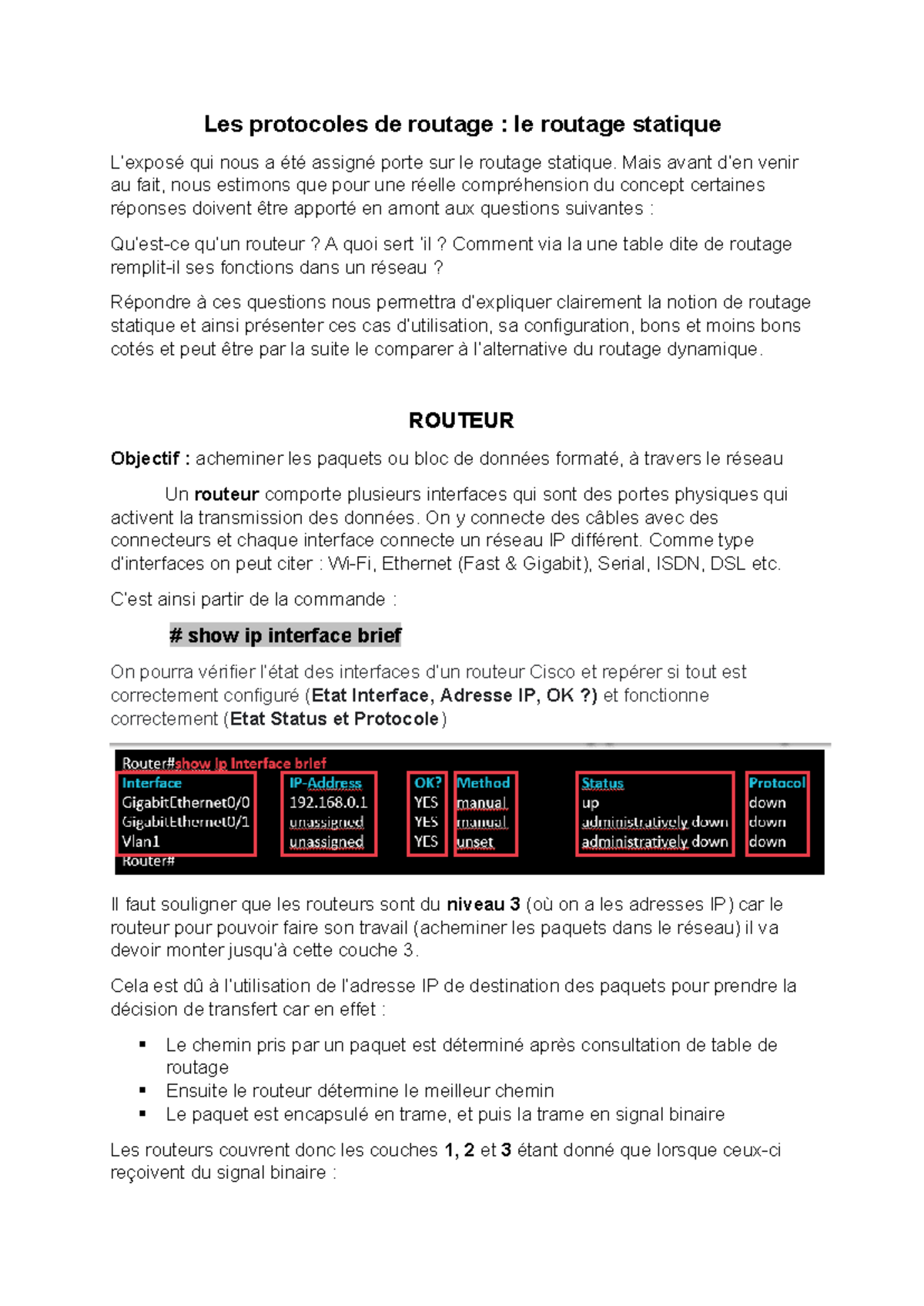 Le protocole de routage statique - Les protocoles de routage : le ...