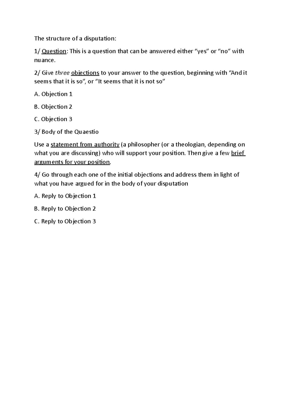 Disputation structure draft for template - The structure of a ...