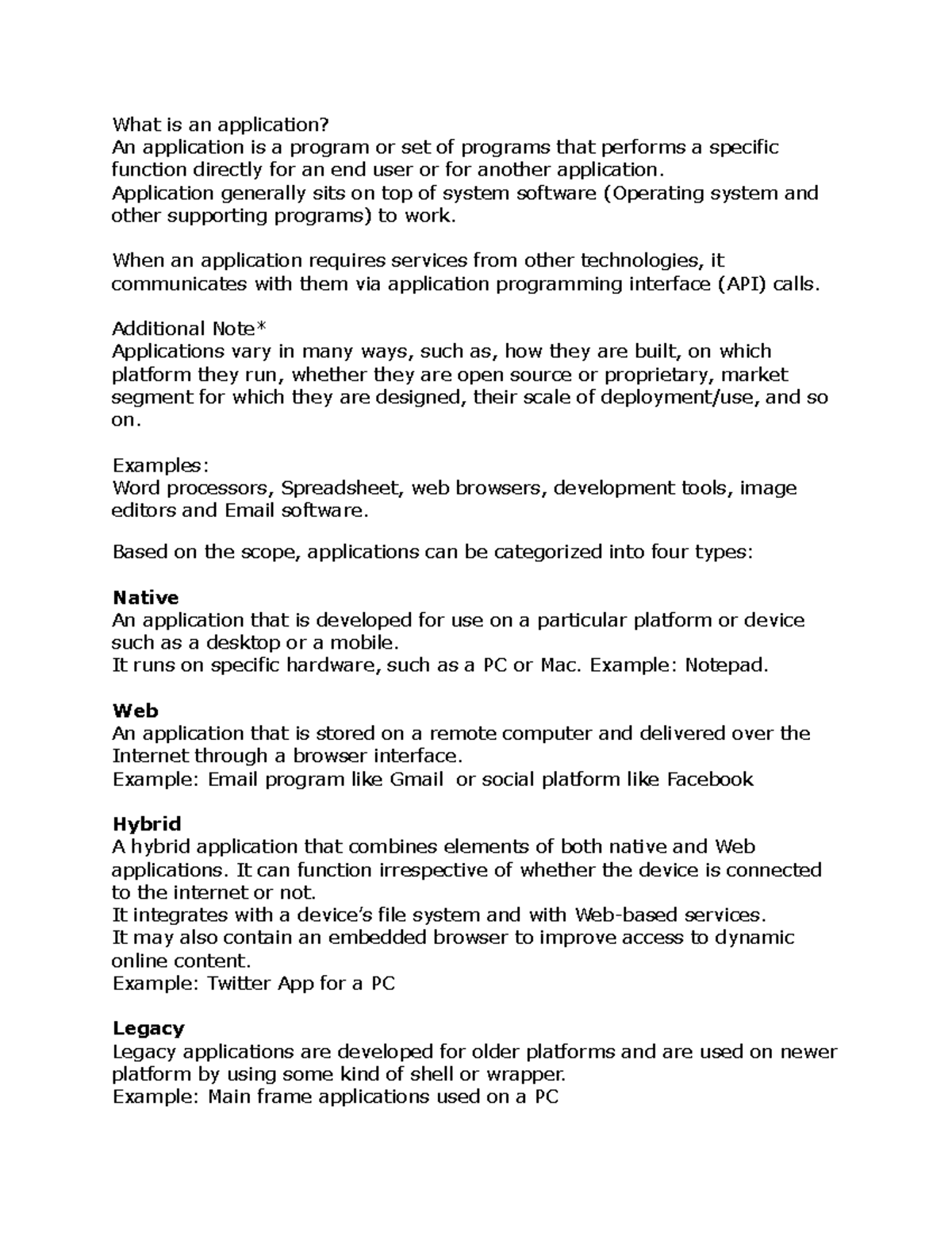 Rpa l1 - What is an application? An application is a program or set of ...