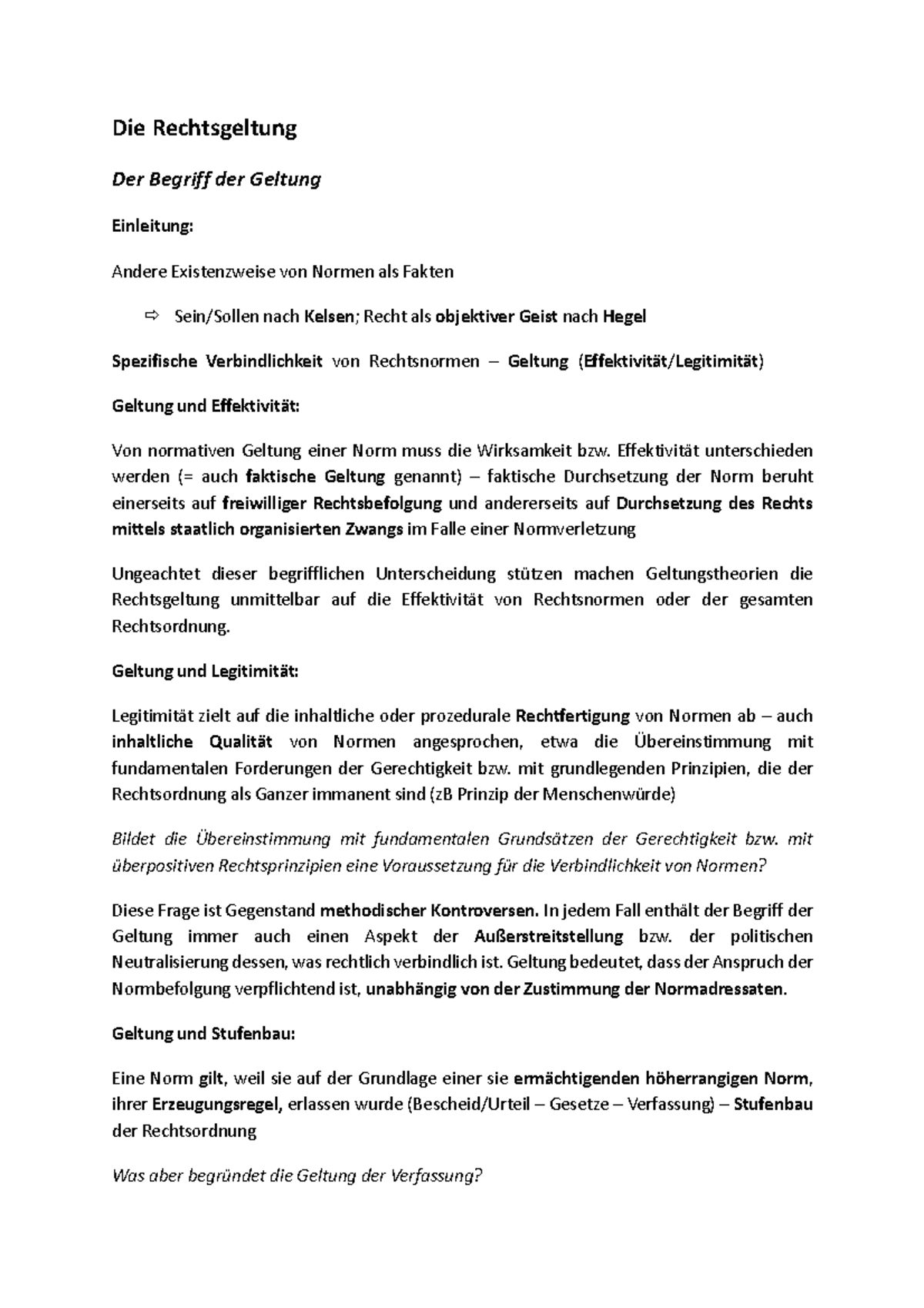 Die Rechtsgeltung - WS2022 - Die Rechtsgeltung Der Begriff der Geltung Einleitung: Andere - Studocu