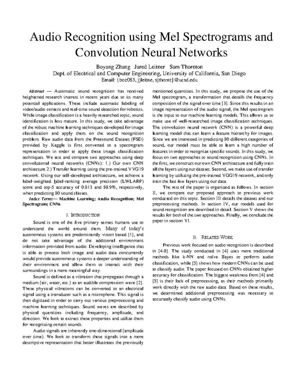 Audio Recognition using Mel Spectrograms and - Report 38 - Audio Recognition using Mel ...