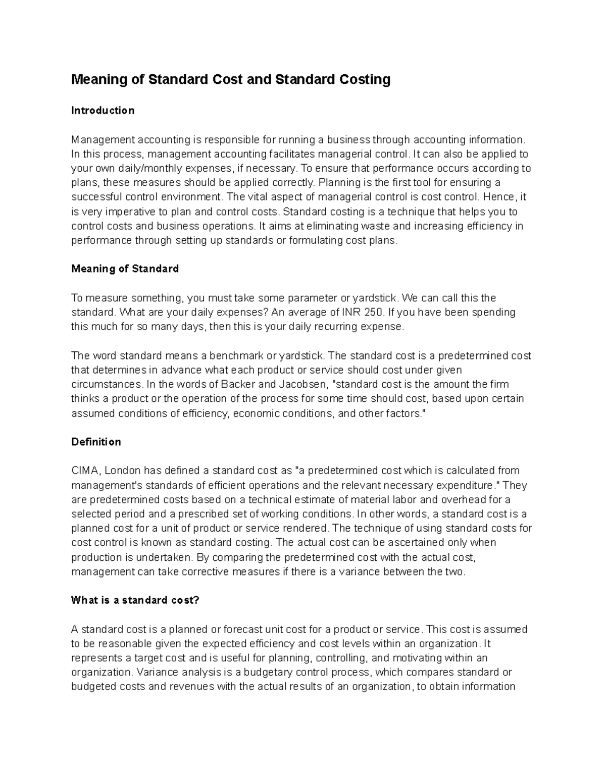 Meaning of Standard Cost and Standard Costing - Meaning of Standard ...
