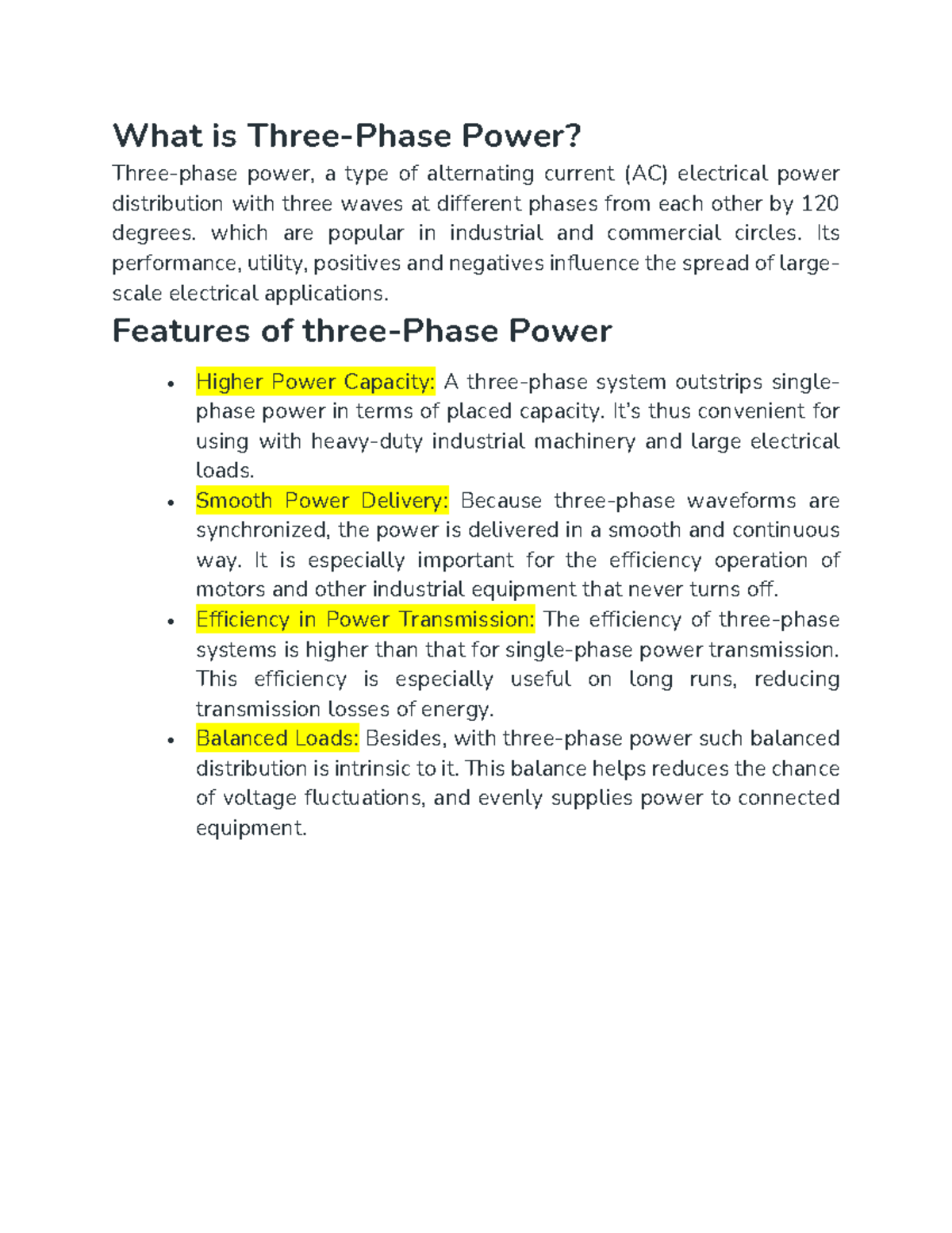 My part - What is Three-Phase Power? Three-phase power, a type of alternating current (AC) - Studocu
